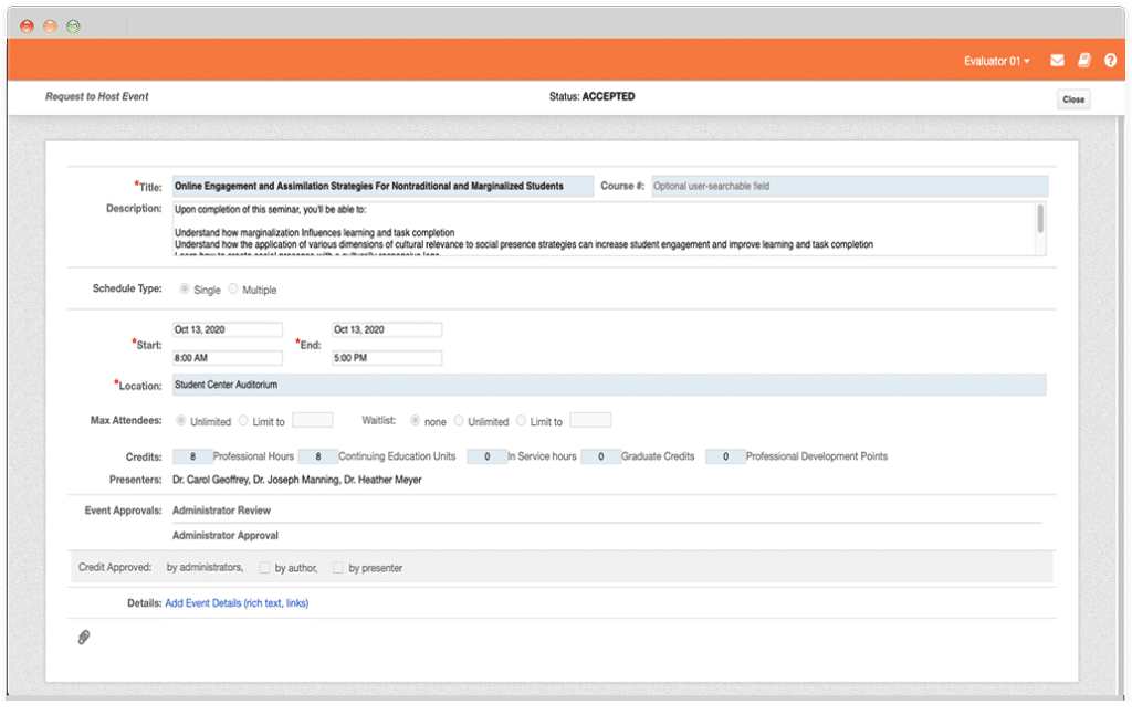 Higher Education Professional Development Tracking