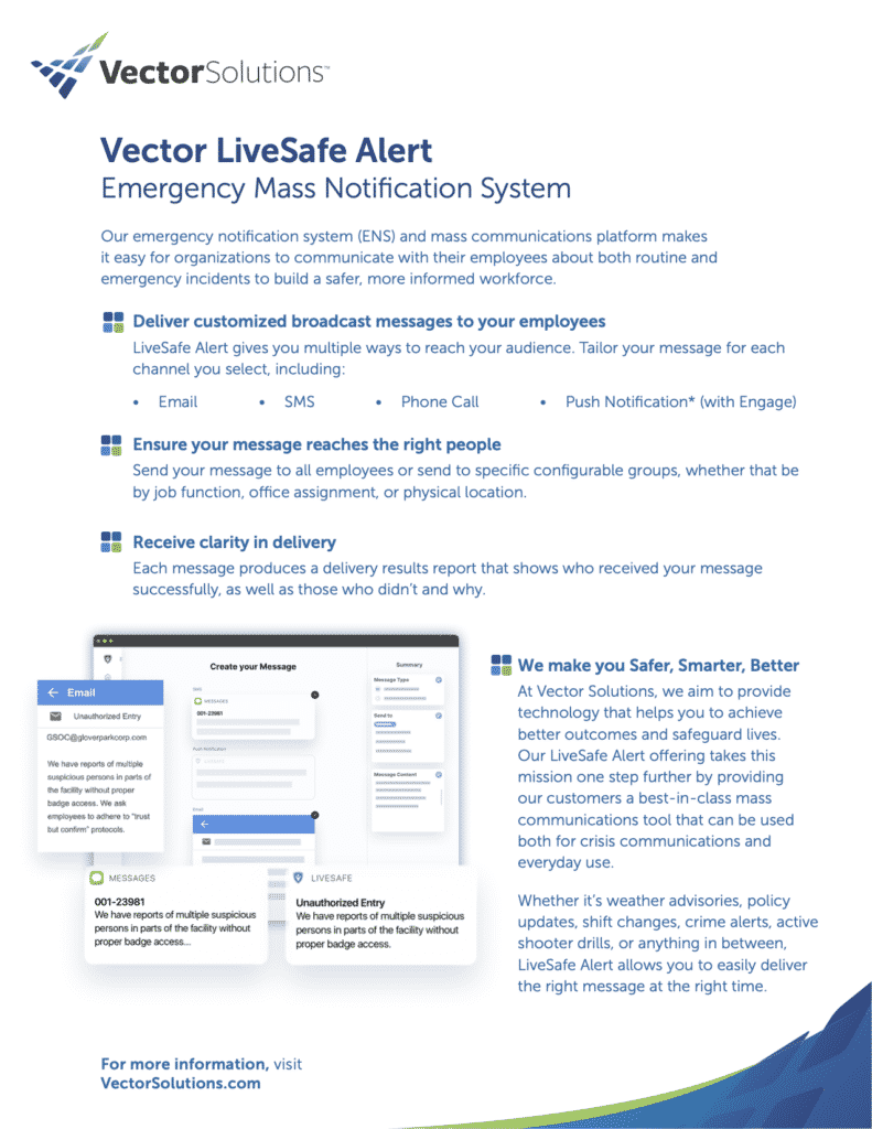Feature Sheet: Vector LiveSafe Alert - Vector Solutions