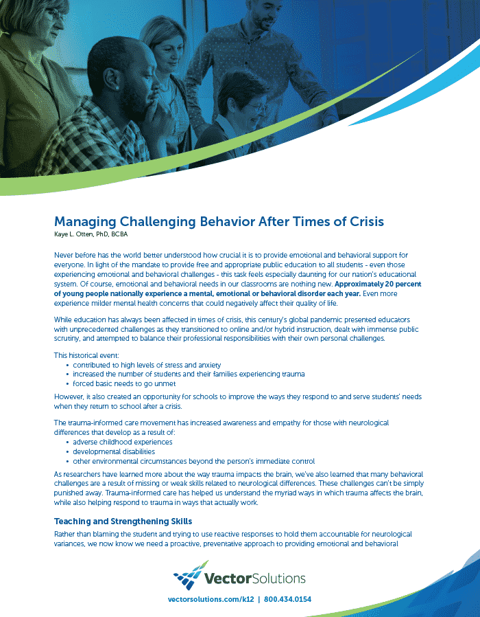 Managing Challenging Behavior After Times of Crisis: Whitepaper